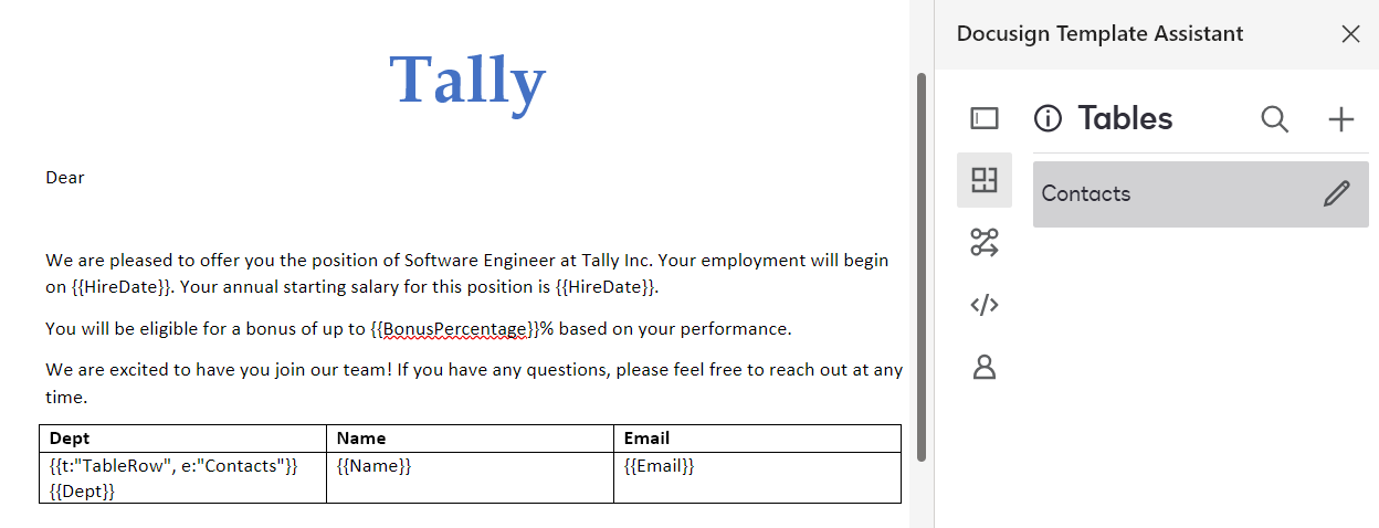 Create a Dynamic Table With the Template Assistant