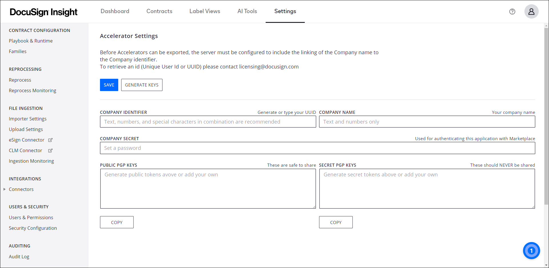 Configure and Manage Accelerators within the DocuSign Insight UI