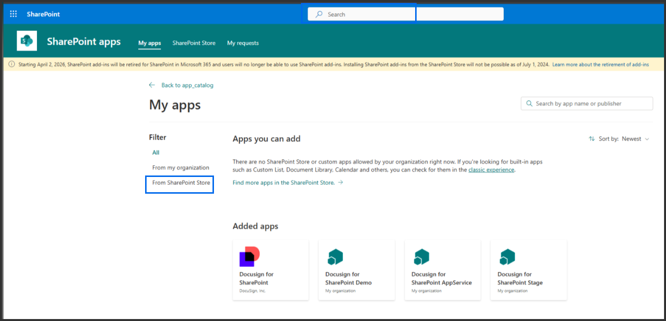 Manual Update of Docusign for SharePoint at Tenant Level