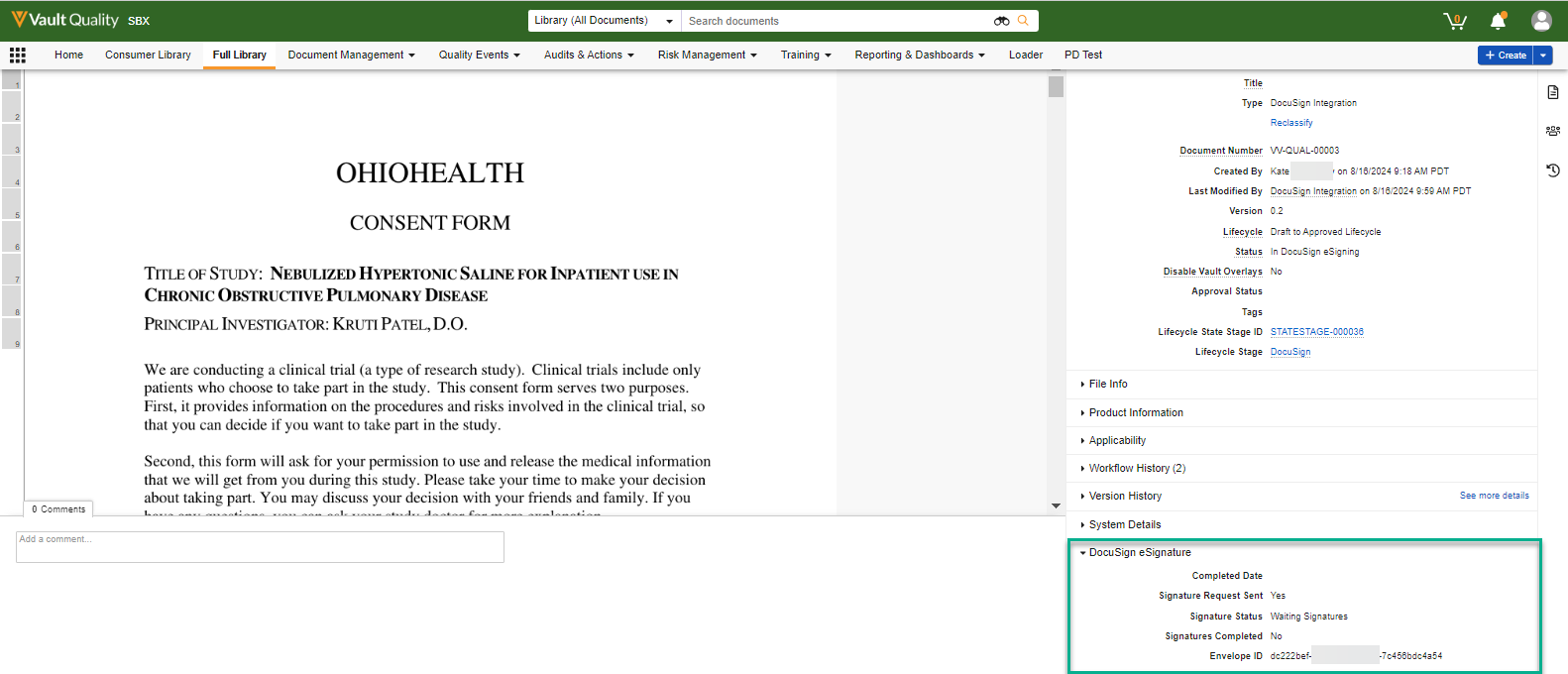 Request Signatures From Veeva QualityDocs