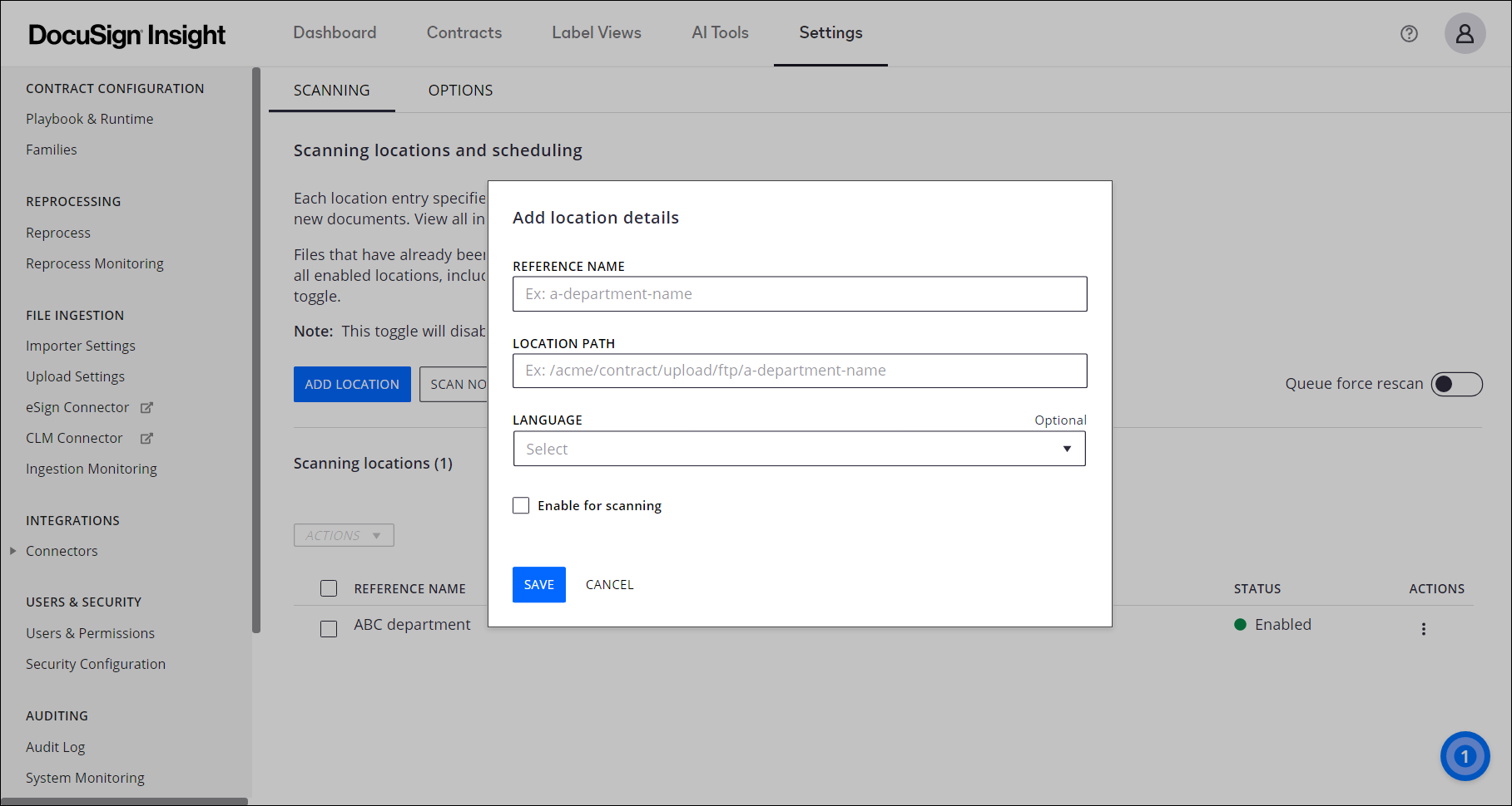 Scanning and Importer Settings for File Ingestion