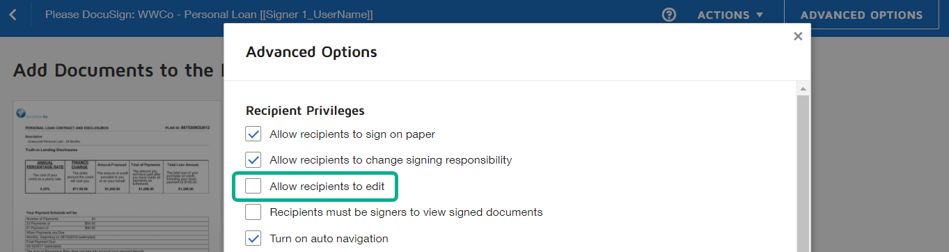How To Enable Document Markup on an Envelope