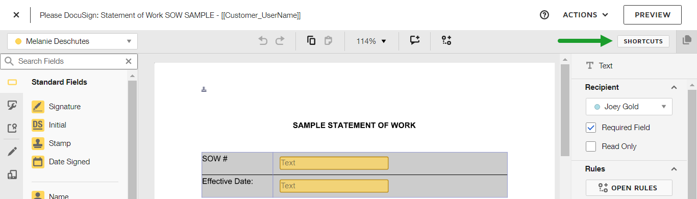 See the List of Shortcuts