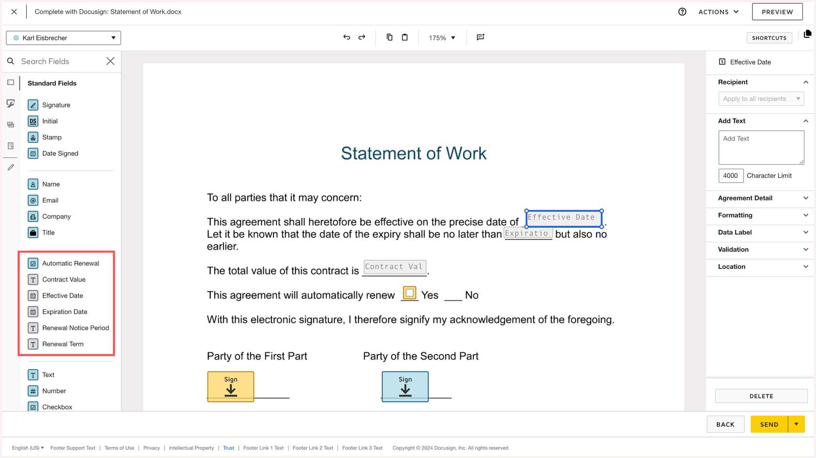 Agreement Details for Docusign Navigator