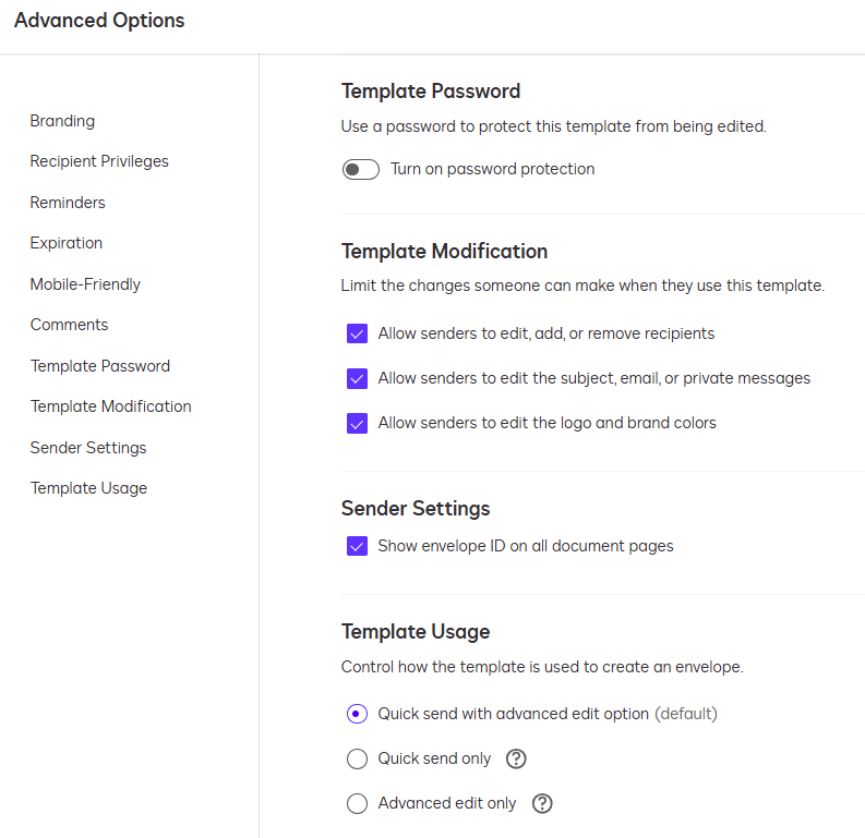 Template Advanced Options