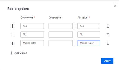 Add or Edit Properties for a Web Forms Radio Field
