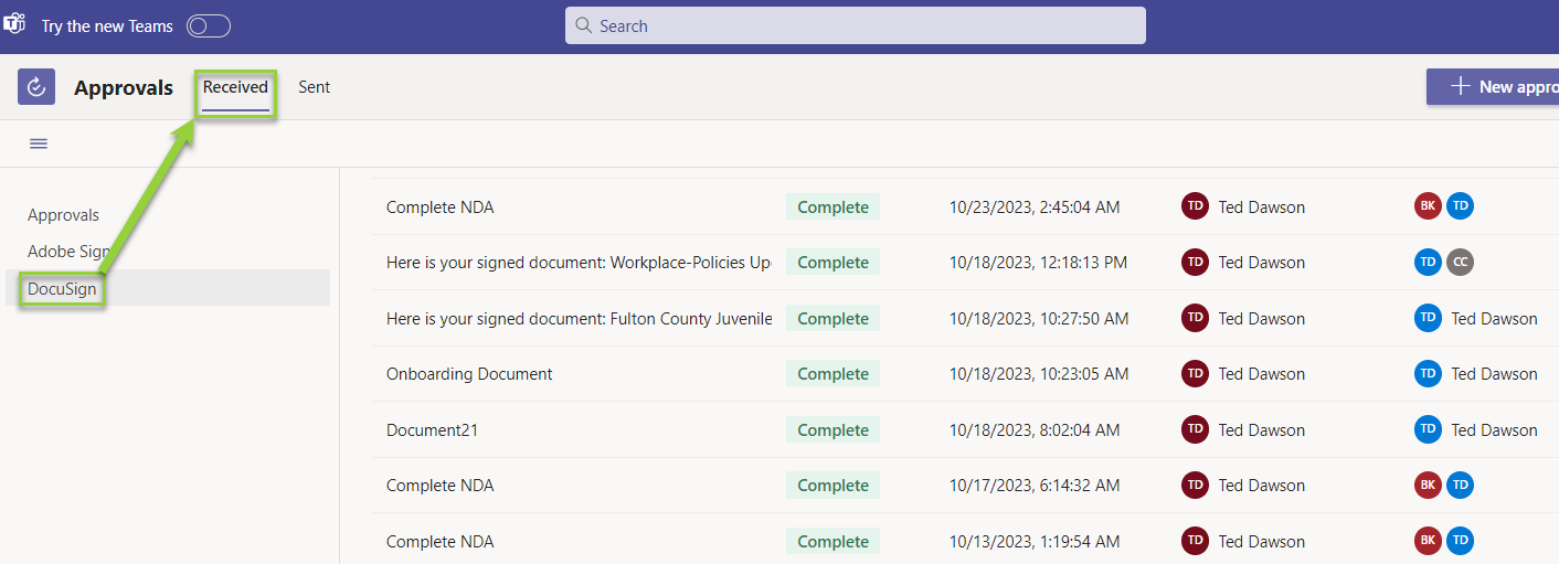View Microsoft Approvals You Received through DocuSign
