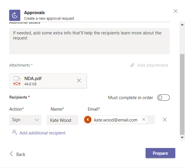 Request an Approval with DocuSign eSignature for Microsoft Teams Approvals Request an Approval with DocuSign eSignature for Microsoft Teams Approvals