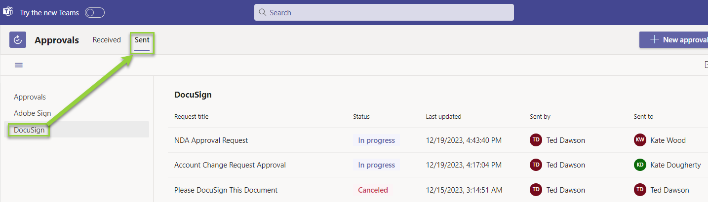 View Microsoft Approvals You Sent through DocuSign