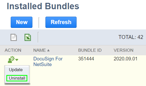 Uninstall DocuSign for NetSuite