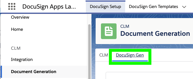 Use the Docusign Gen Tab of the CLM Document Generation Page