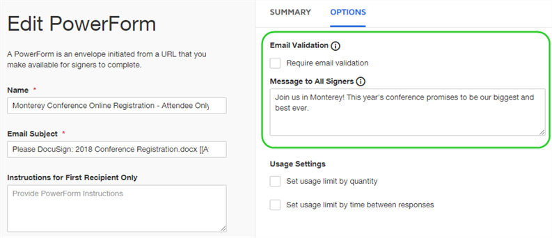 Template and PowerForm Examples