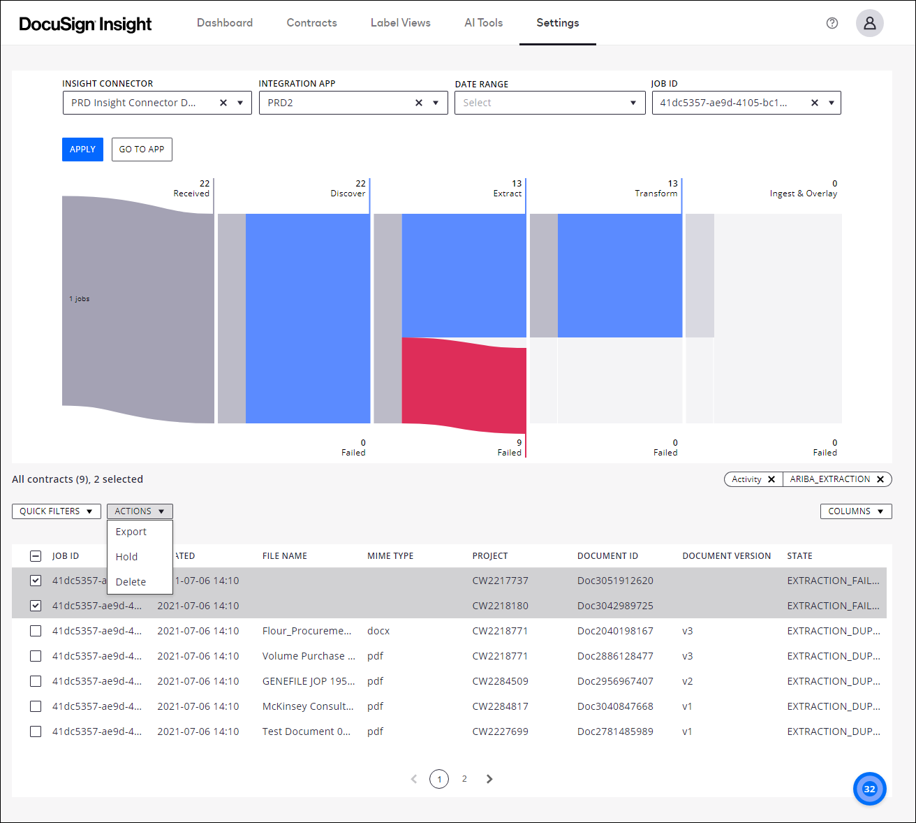 Use the Actions Menu from the All Contracts Table of the Insight ...