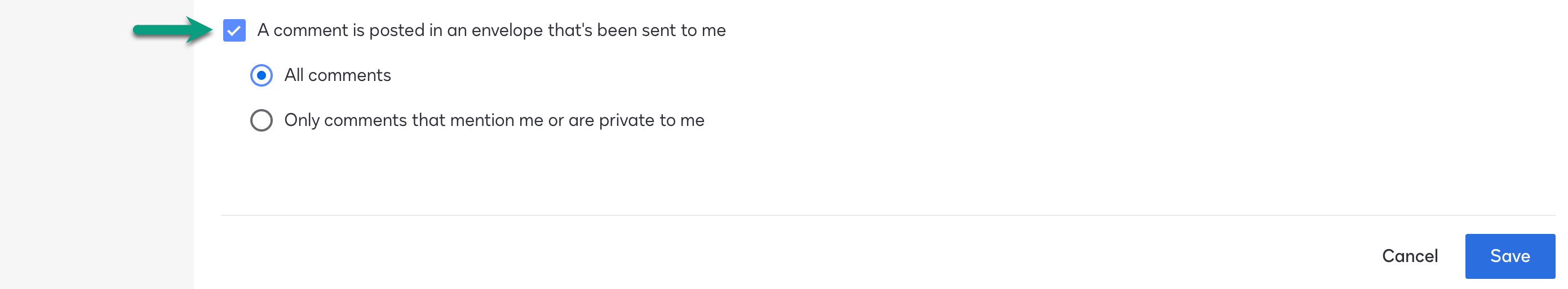 Change Comment Notification Frequency for Received Envelopes