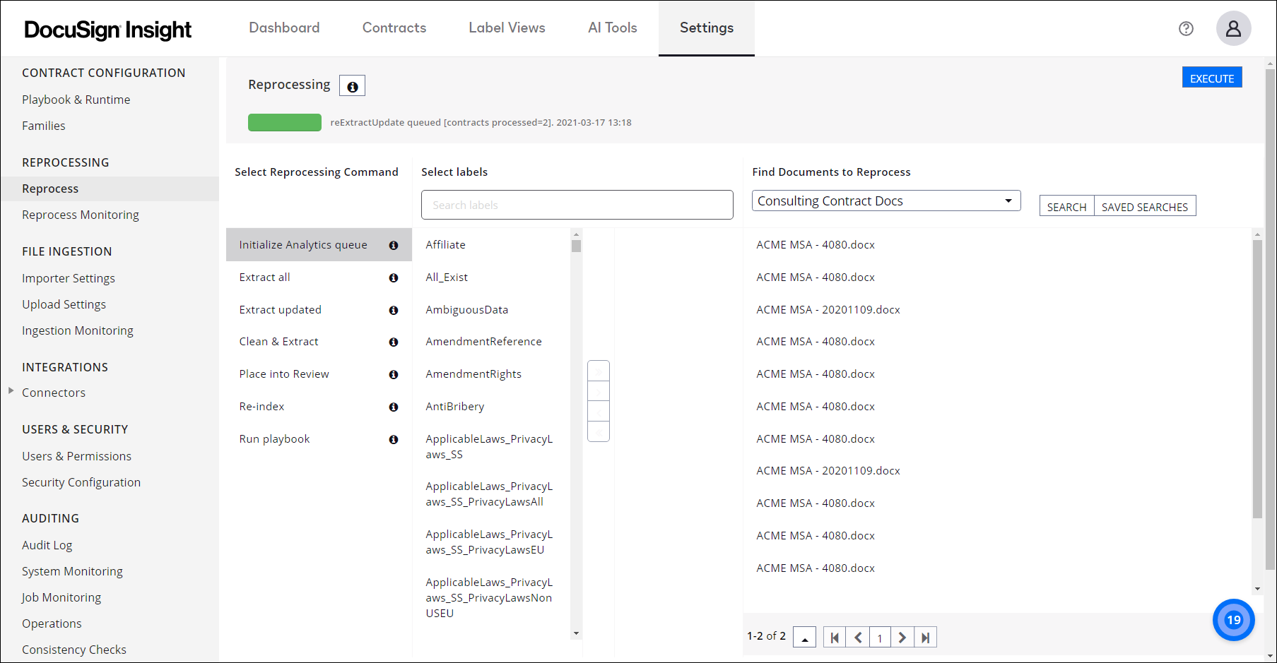 Enable Analytics Processing and Begin Initialization to Prepare DocuSign Insight for Analytics ...