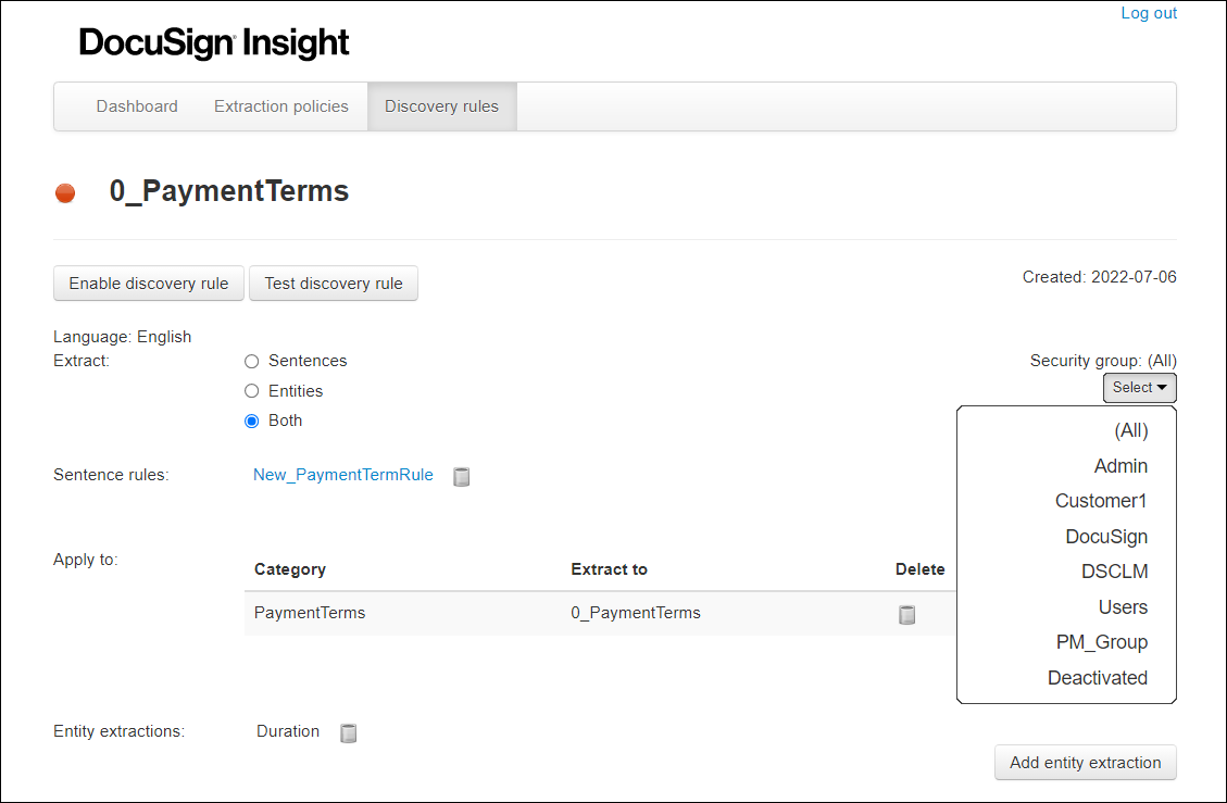 Update the Security Group for a Discovery Rule to Assign Access to the Rule