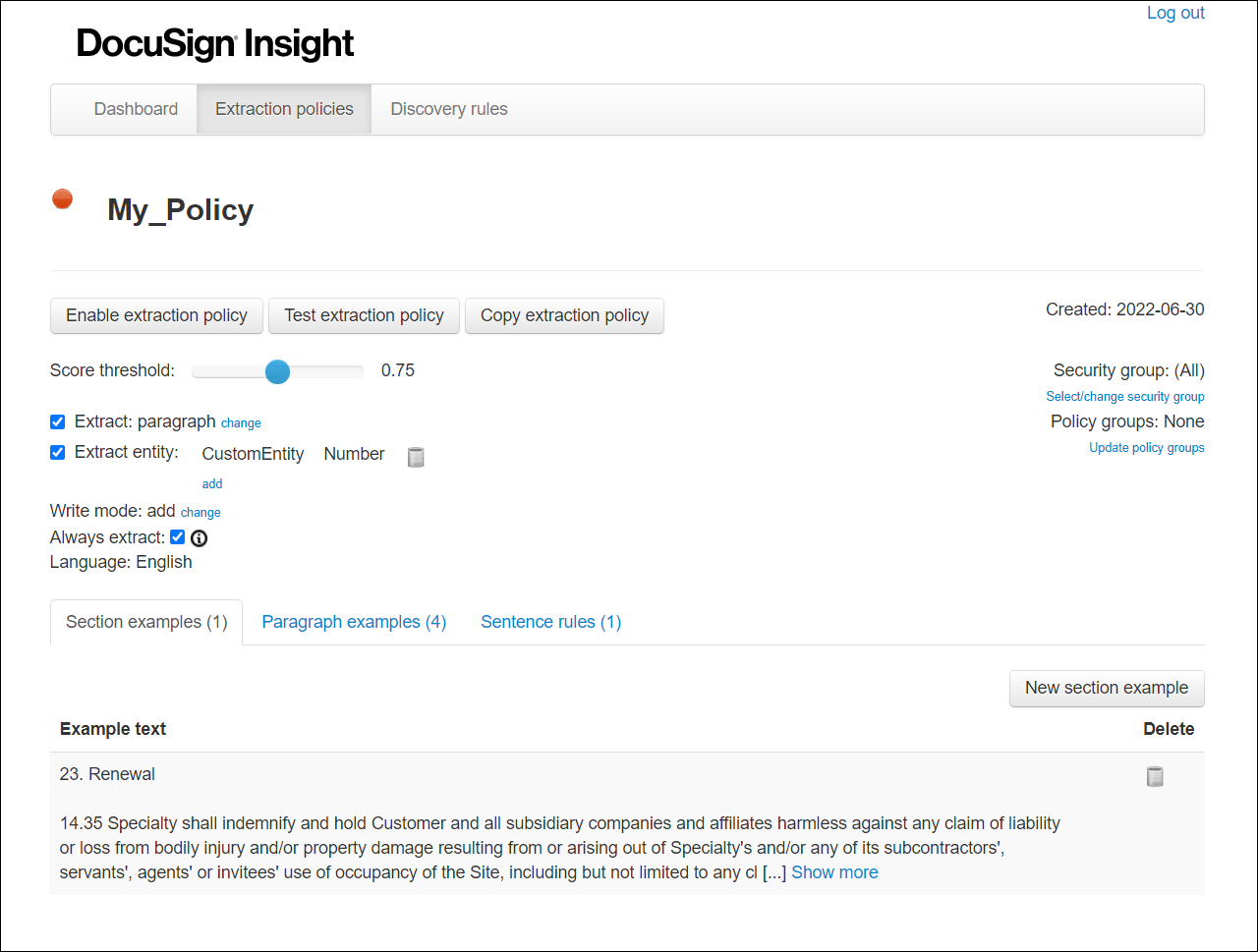 Use Policy Groups to Report on Extraction Policies