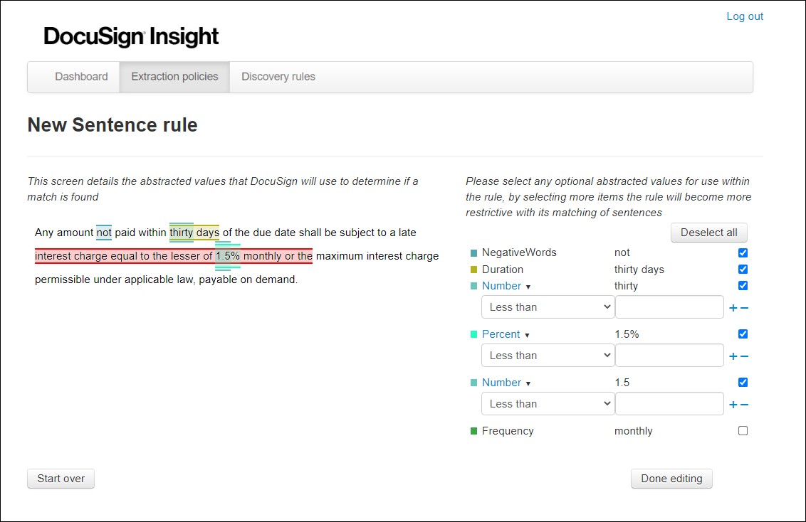 Select Entities to Extract When Creating Sentence Rules