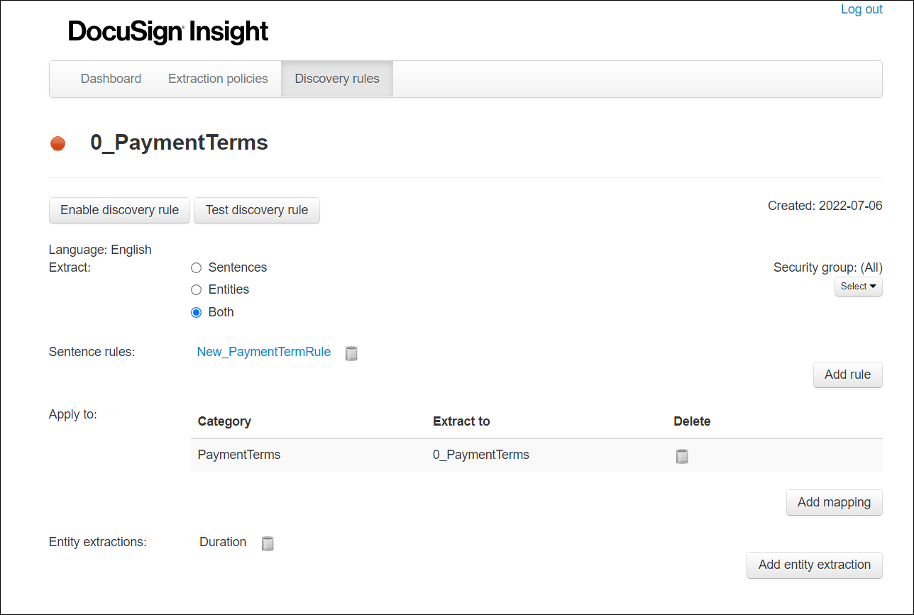 Select an Extraction Option and Enable the Discovery Rule to Apply the Rule to Documents during ...