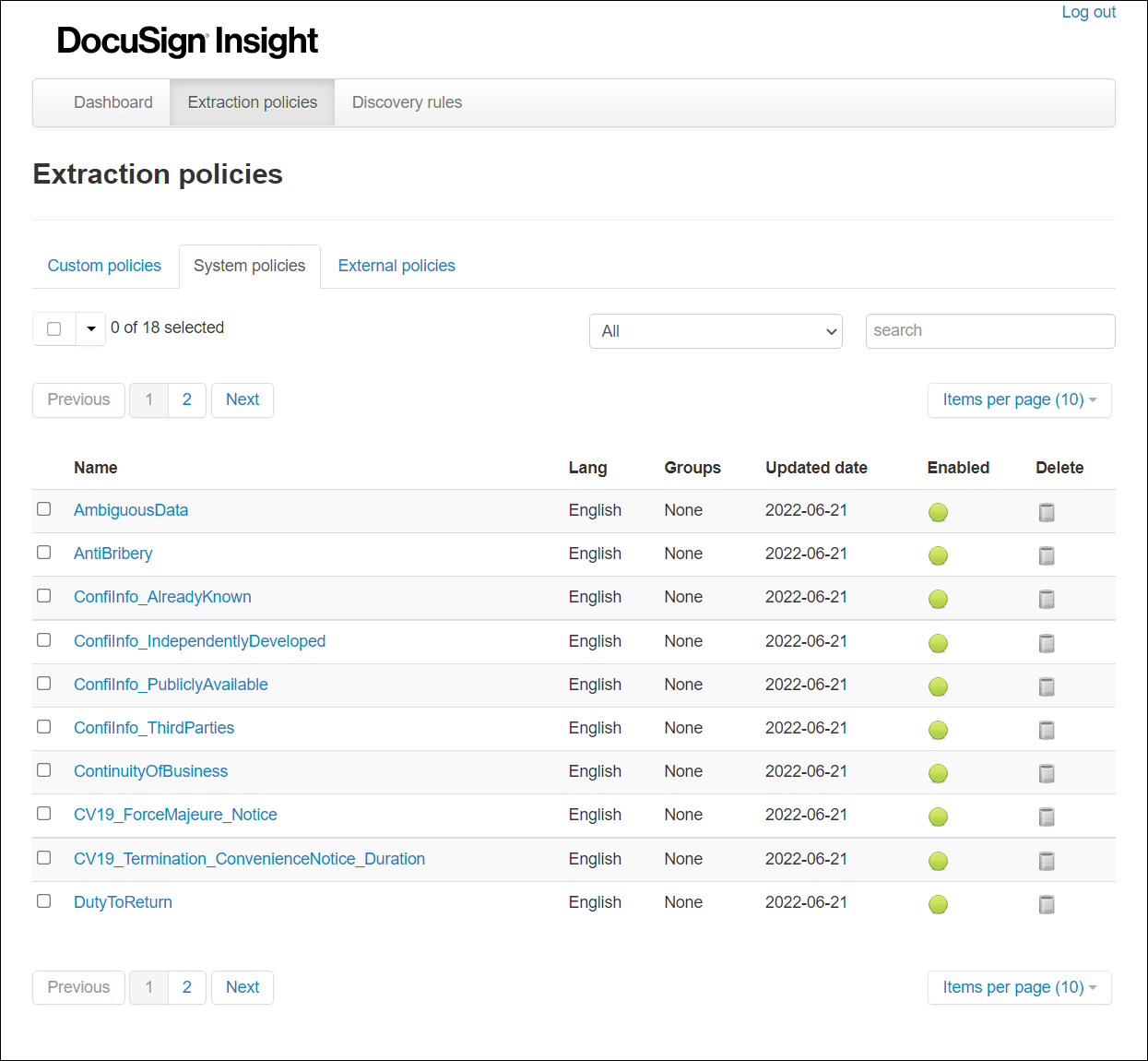System Extraction Policies