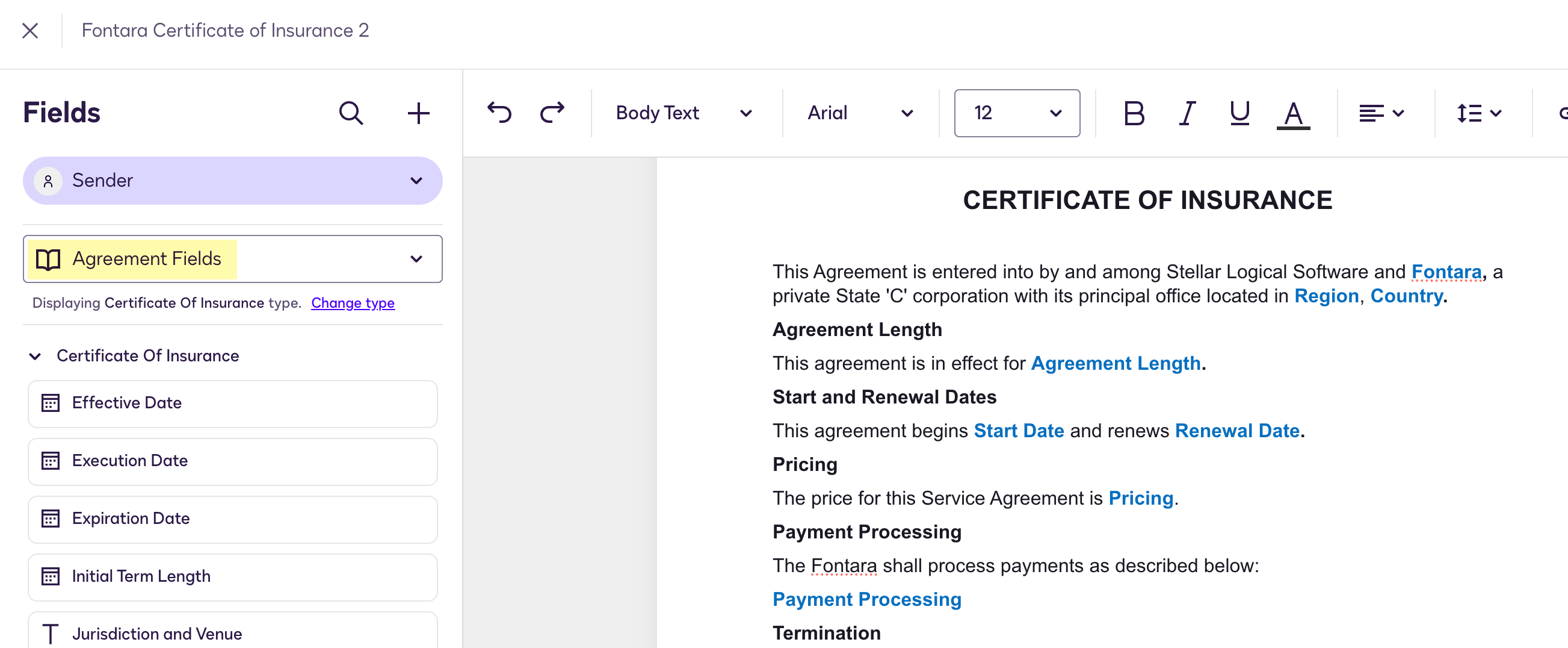 Adding Agreement Fields and Custom Fields