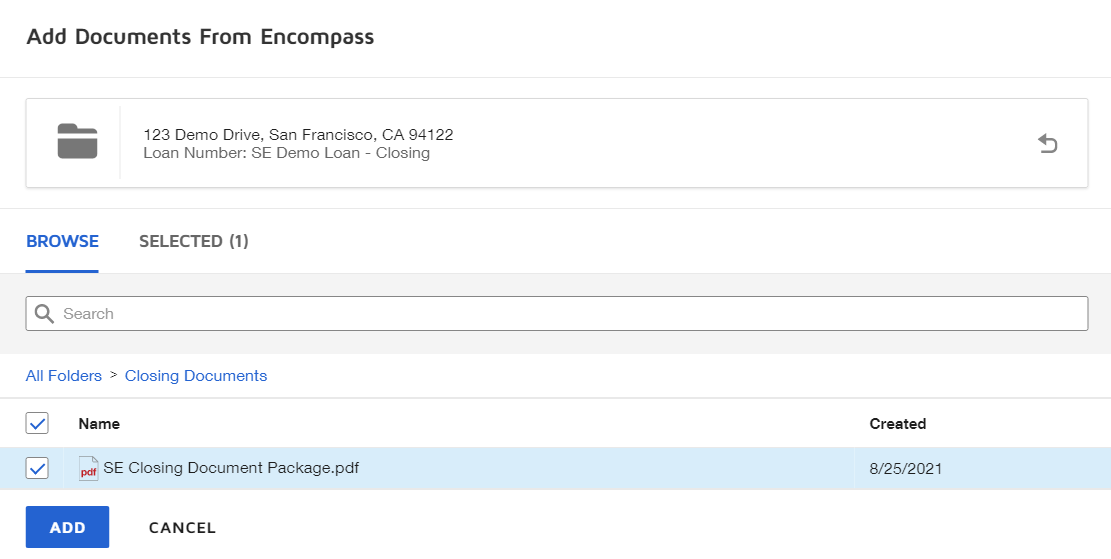 Add Encompass Documents to a Room