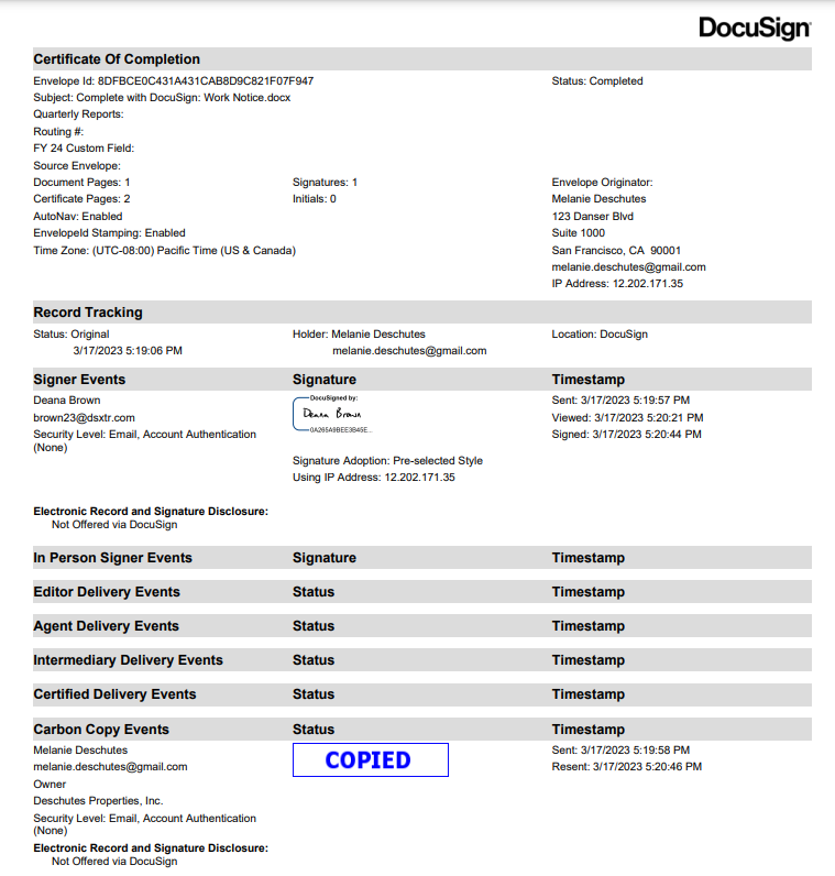Certificate of Completion