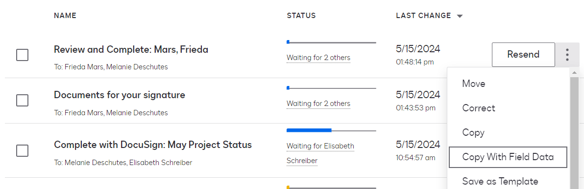 Copy Envelope with Field Data