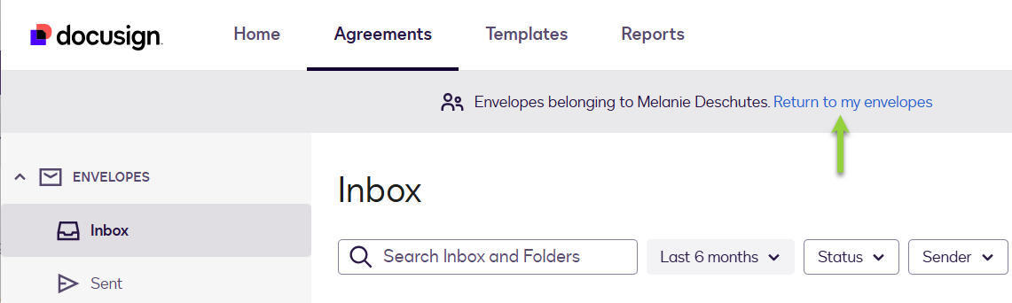 Return to Your Own Envelopes From Viewing Shared Envelopes