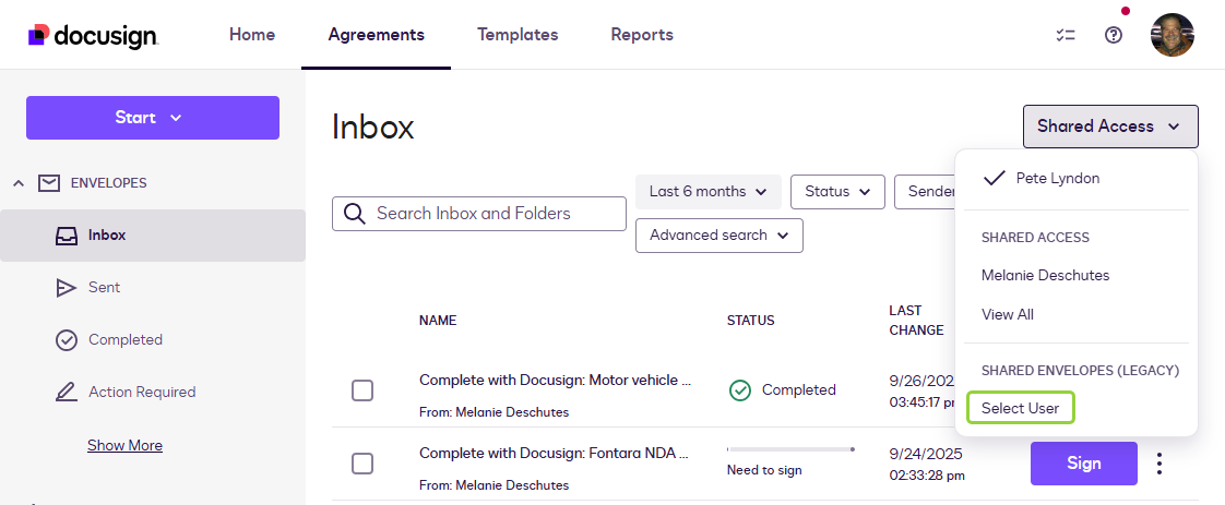 View Envelopes Shared With You