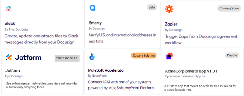 Docusign App Center Banner Messages and App Labels