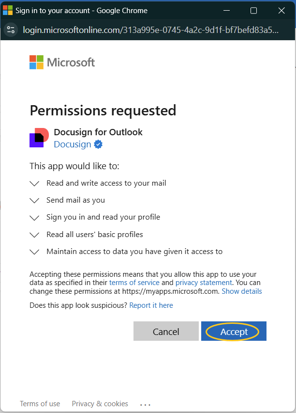 Grant Consent to Access Outlook Data
