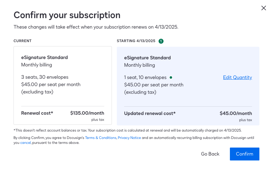 Reduce the Number of Seats in Your Subscription