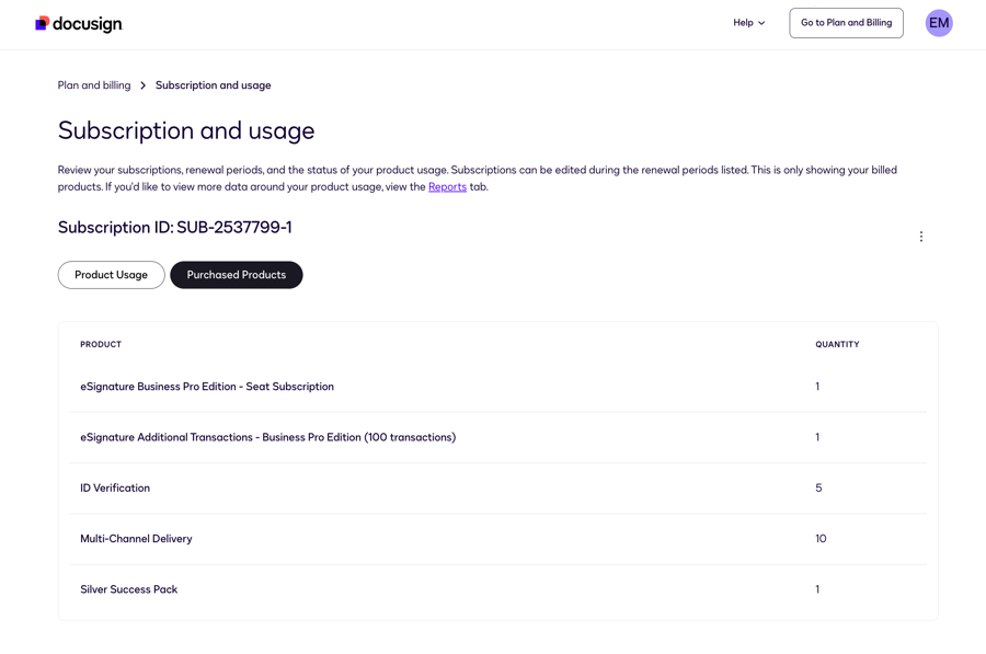 View Subscription and Usage
