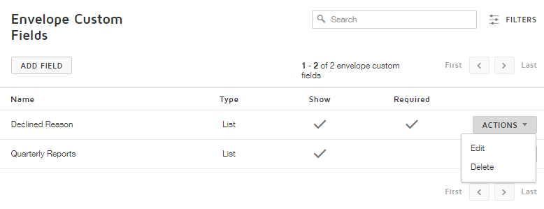 Edit Custom Fields for Envelopes