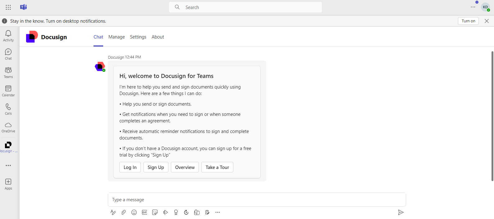 Install DocuSign eSignature for Microsoft Teams