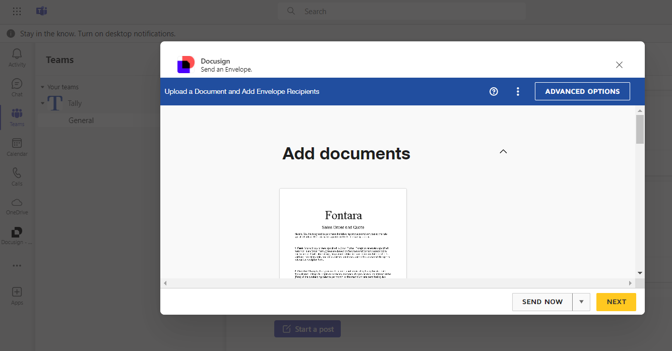 Start a Blank Envelope from the Docusign Chatbot in Teams