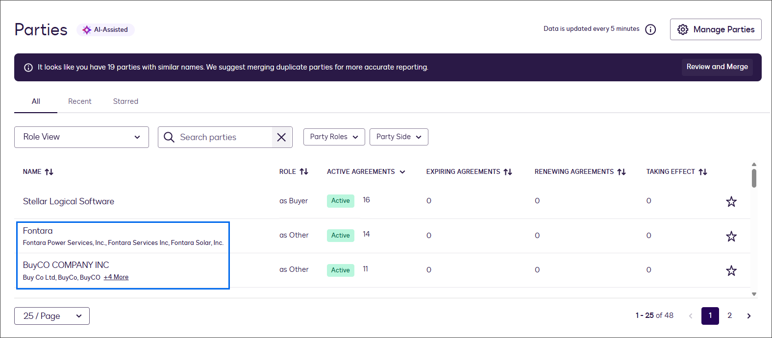 Duplicate Party Management