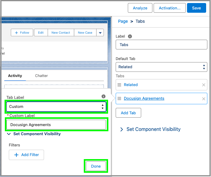 Add the Docusign Agreements Component to Access Docusign Navigator in Salesforce