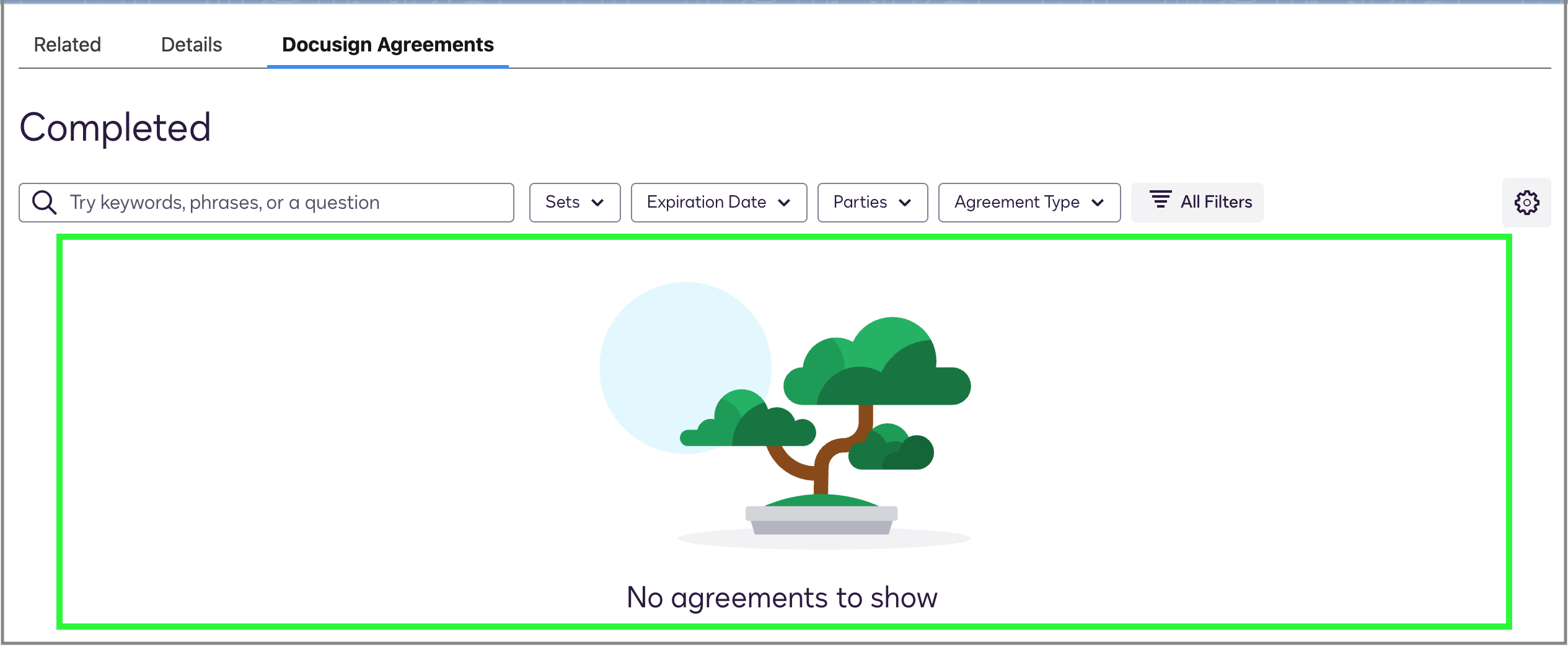 "No Agreements to Show" Displays in the Docusign Agreements Component