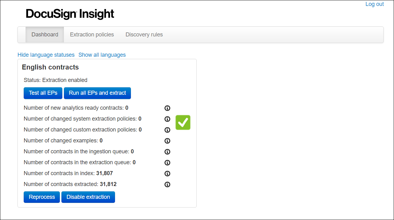 Language Dashboards and Available Actions