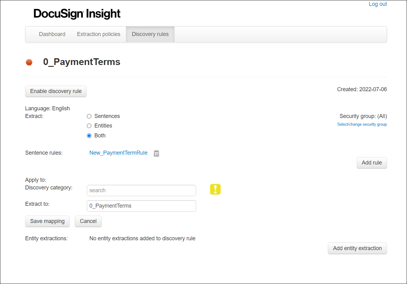 Define Sentence Rules, Mapping, and Entity Extractions to Define Discovery Rules