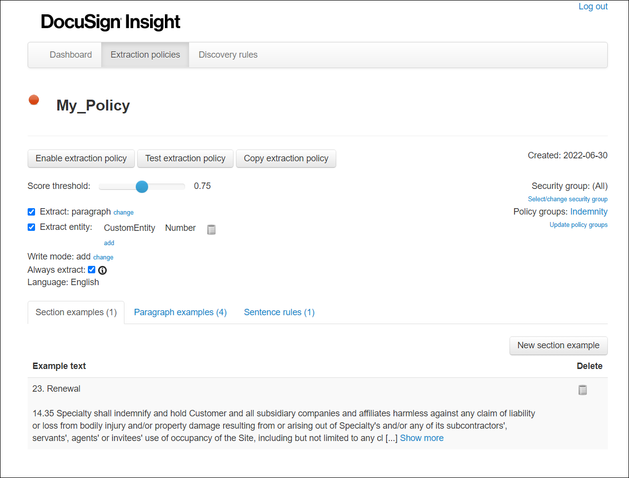 Use Policy Groups to Report on Extraction Policies