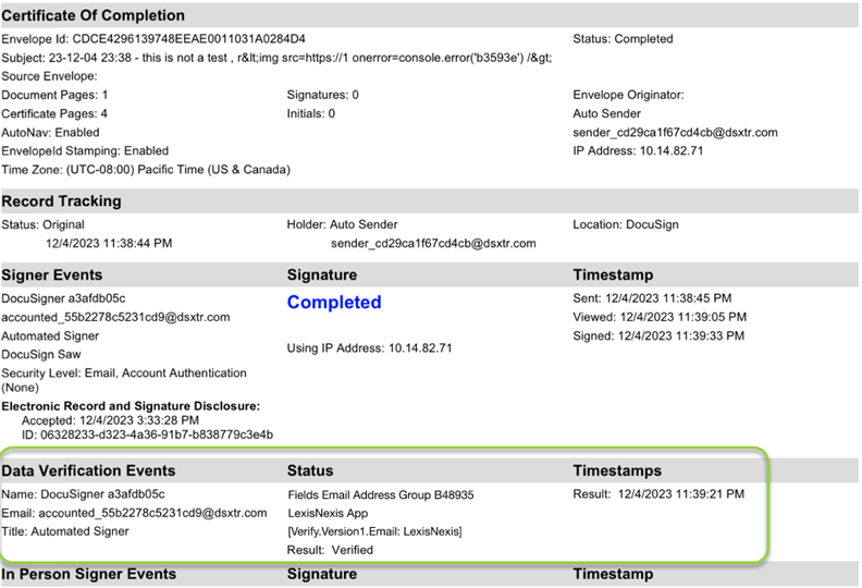 Use a Certificate of Completion to Review Data Verification Events