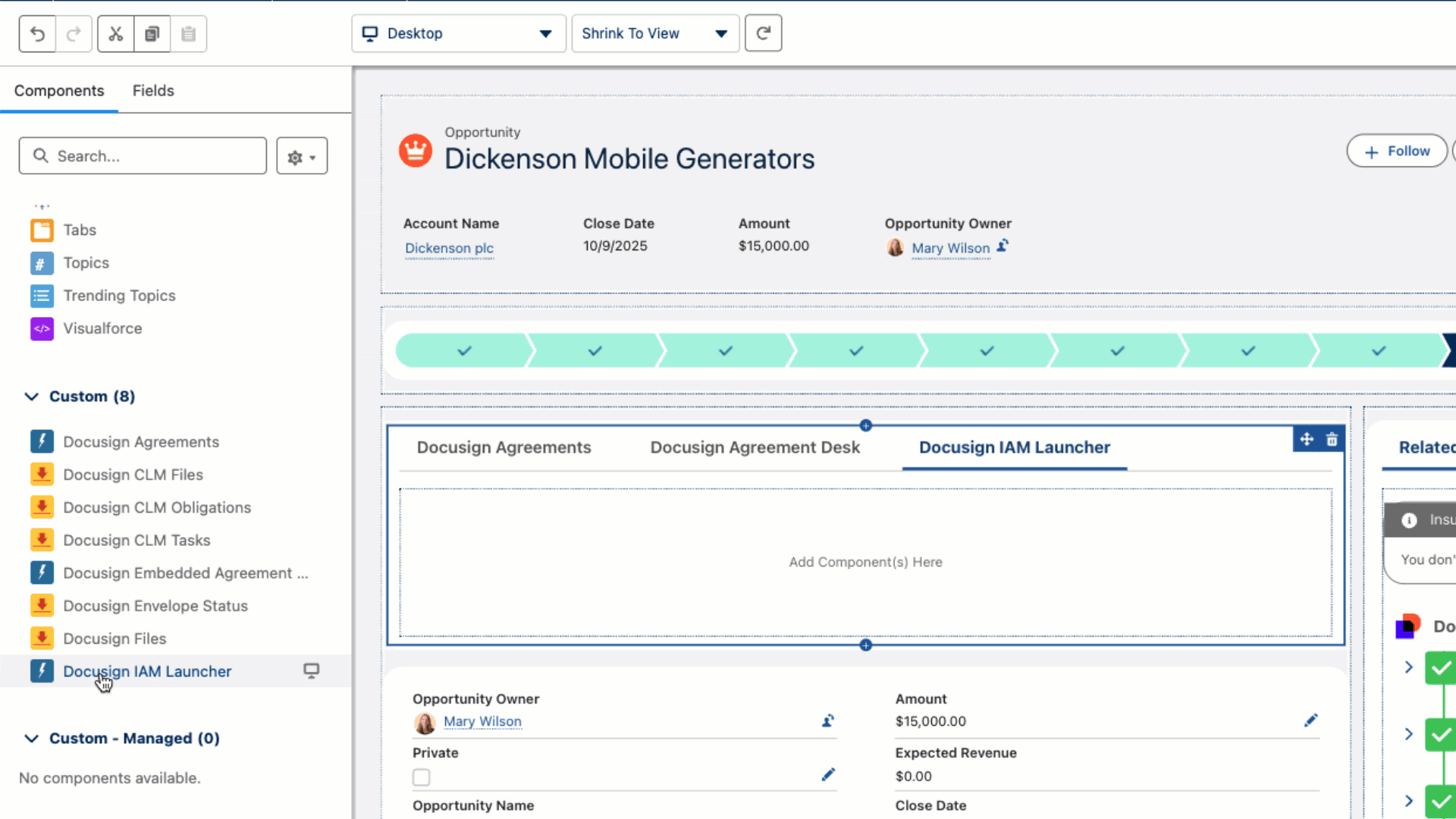 Add the Docusign IAM Launcher Component to a Salesforce Layout