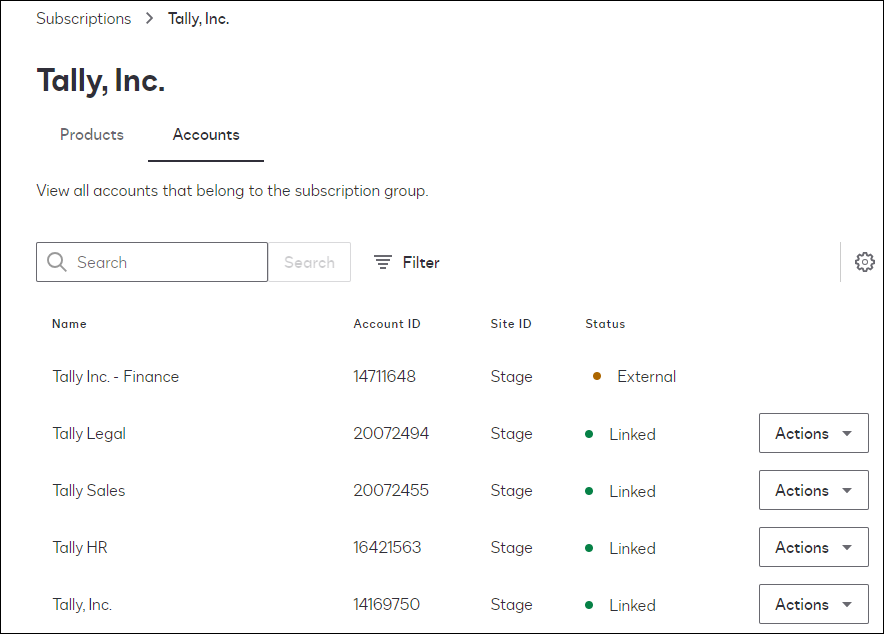 View Accounts in Subscriptions