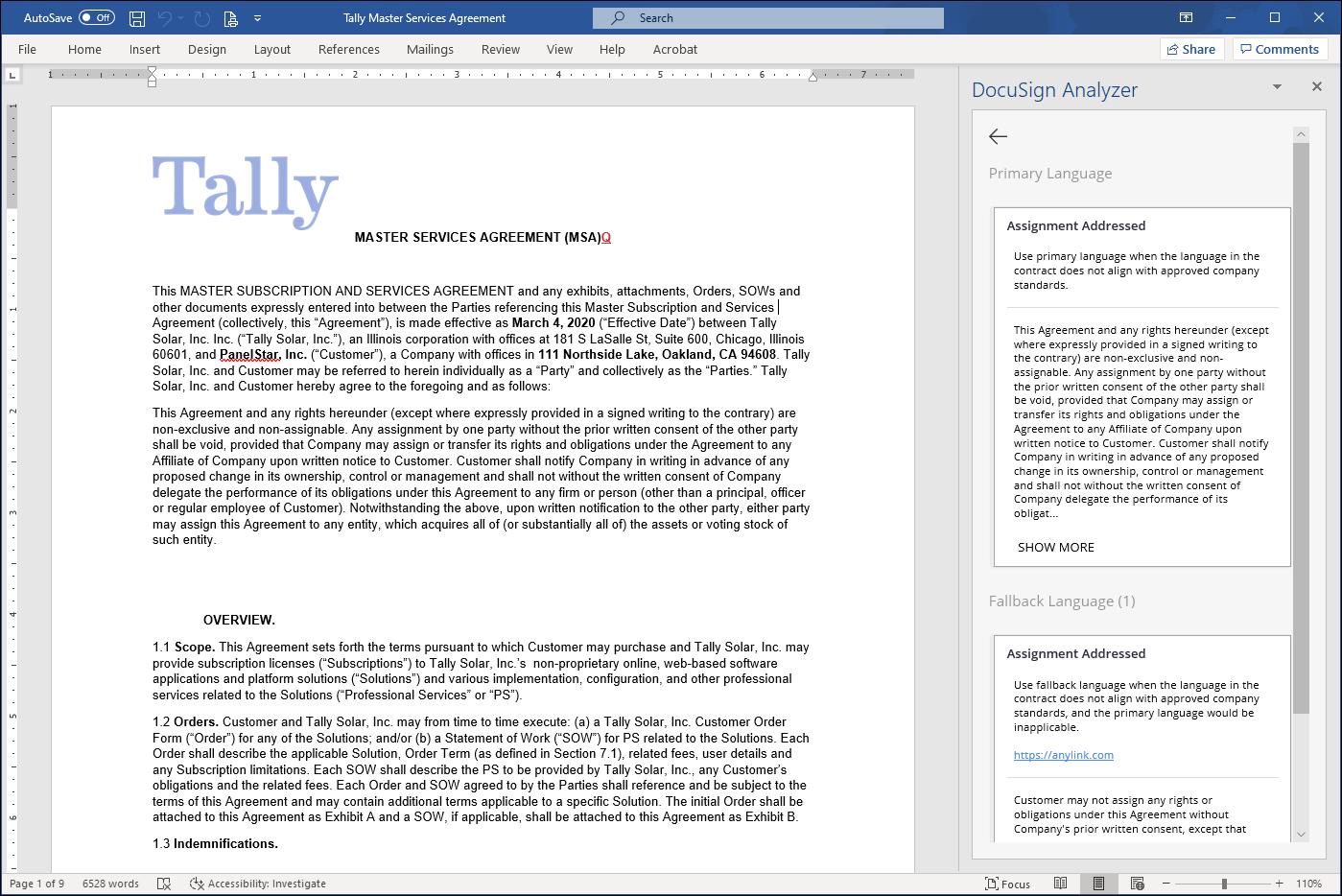 The DocuSign Analyzer: Clauses View and the Clause Library