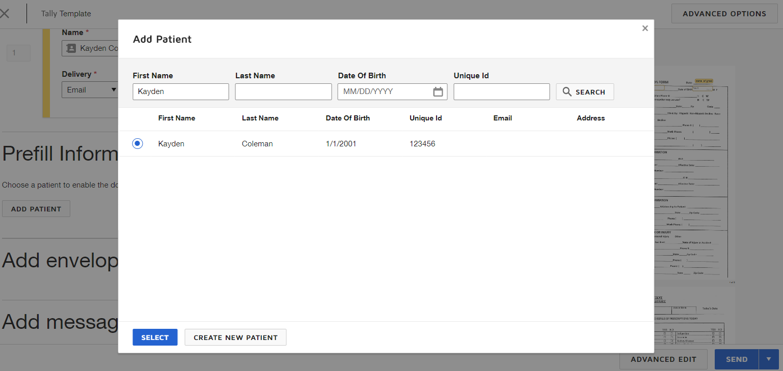 Pre-Fill Basic Patient Data Before Sending