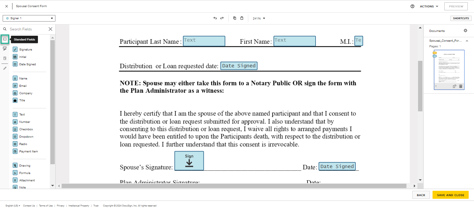 Create a Template for Remote Online Notarization, Step 3: Add Fields for the Recipients