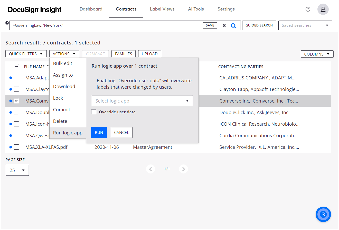 Scenario: Run the Logic App Against Selected Contracts to Normalize GoverningLaw and Remove ...